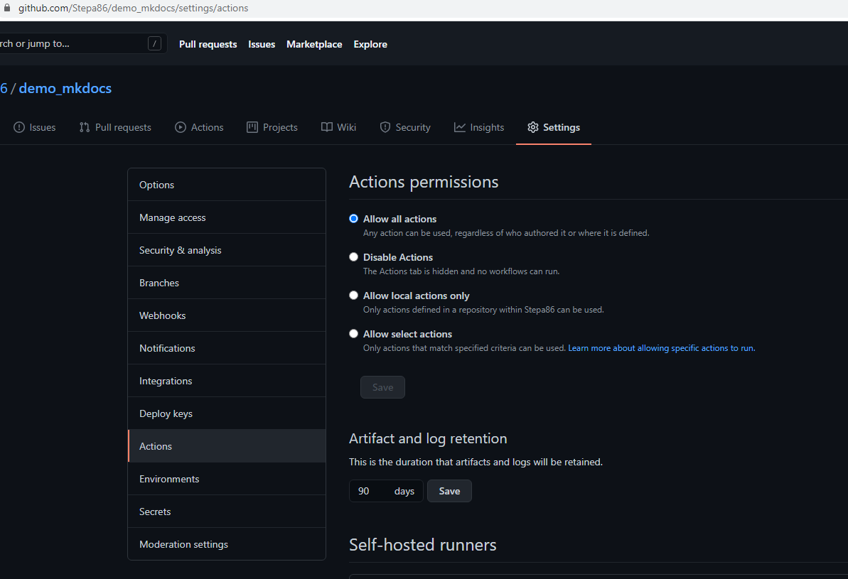 Демо-сайт на GH и mkdocs